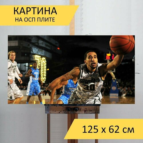 Картина на ОСП 125х62 см. "Баскетбол, виды спорта, спортсмен" горизонтальная, для интерьера, с креплениями