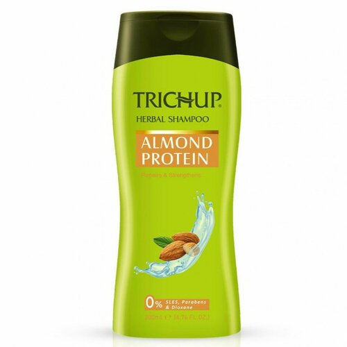Trichup Herbal Shampoo ALMOND PROTEIN, Vasu (тричуп Шампунь на основе трав, миндальный протеин, Васу), зеленая бутылка, 200 мл.