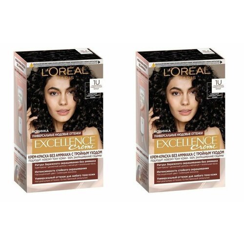 L'Oreal Paris Крем-краска для волос Excellence Nudes, оттенок 1U Универсальный черный, 2 шт