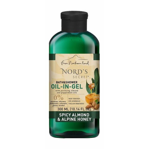 Смягчающий гель для душа с ароматом миндаля и альпийского меда Nord's Secret Soothing Bath & Shower Oil-In-Gel Spicy Almond & Alpine Honey