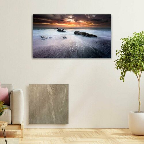Картина на холсте 60x110 LinxOne "Пляж песок небо волна море" интерьерная для дома / на стену / на кухню / с подрамником