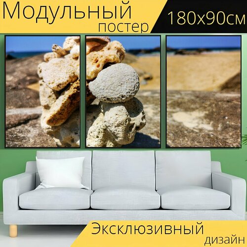 Модульный постер "Моллюски, горные породы, камни" 180 x 90 см. для интерьера