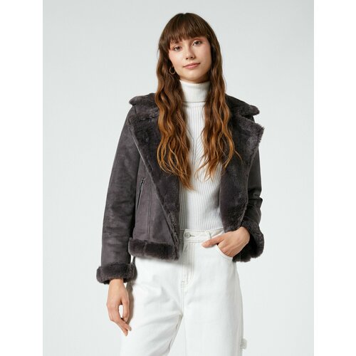 Кожаная куртка KOTON, размер 36, серый