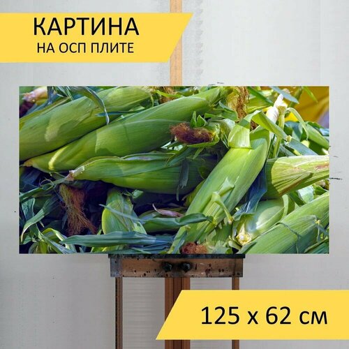 Картина на ОСП 125х62 см. "Колхозный рынок кукурузы, початок, кукуруза" горизонтальная, для интерьера, с креплениями