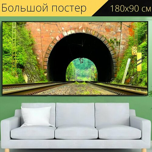 Большой постер "Туннель, железнодорожный туннель, таблицы" 180 x 90 см. для интерьера