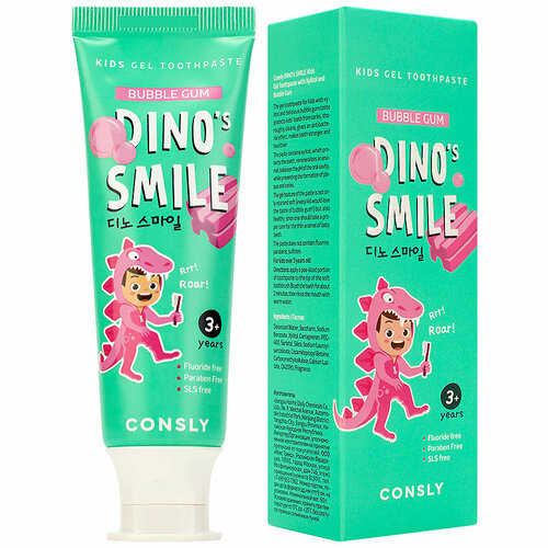 Consly Зубная паста гелевая детская c ксилитом и вкусом жвачки - Dino's smile, 60г