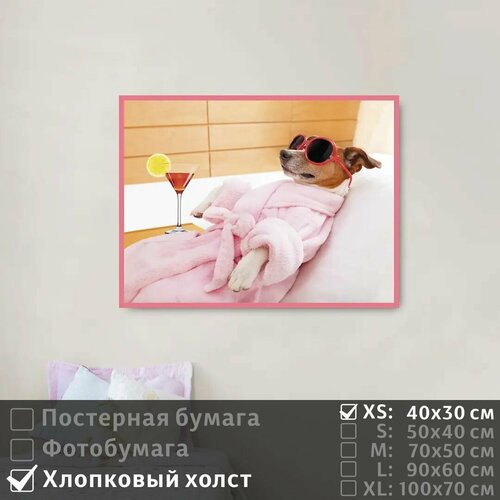 Постер на холсте Собака В Розовом На Отдыхе В Спа 40х30 см ПолиЦентр