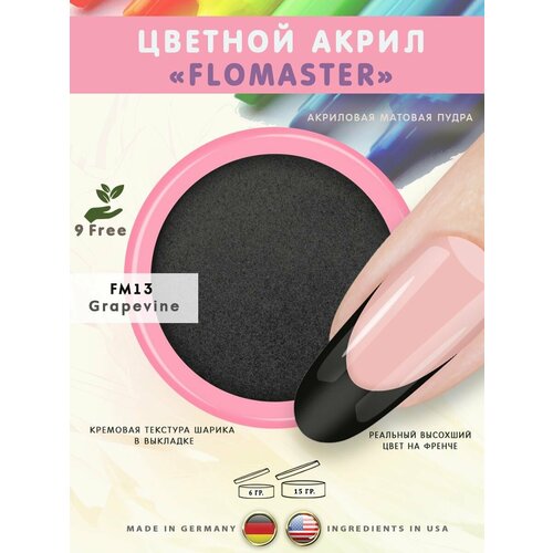 Цветная акриловая пудра для ногтей FM13 Black, 15 гр.