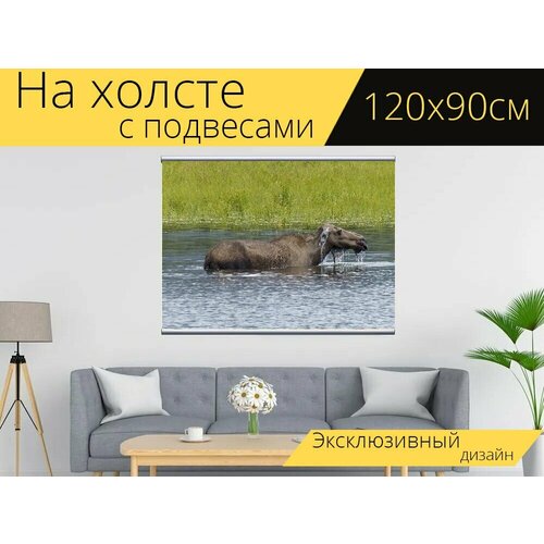 Картина на холсте "Лось, млекопитающее, дикая природа" с подвесами 120х90 см. для интерьера