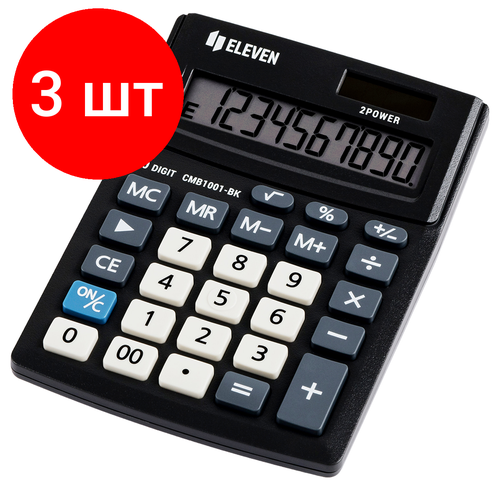Комплект 3 шт, Калькулятор настольный Eleven Business Line CMB1001-BK, 10 разрядов, двойное питание, 102*137*31мм, черный