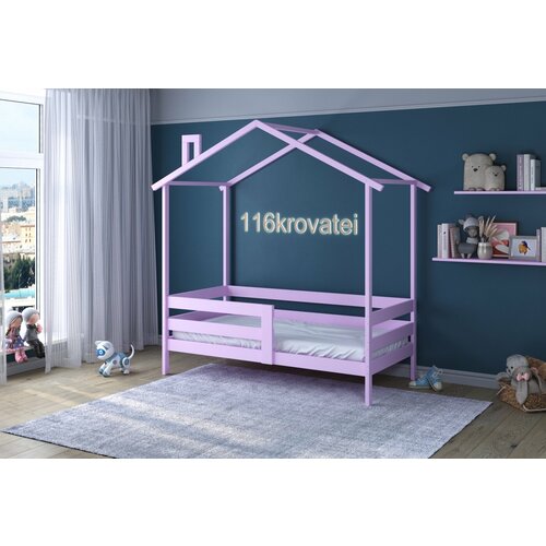 Кровать-софа 180*90 с Крышей-домиком, передним бортиком розовая