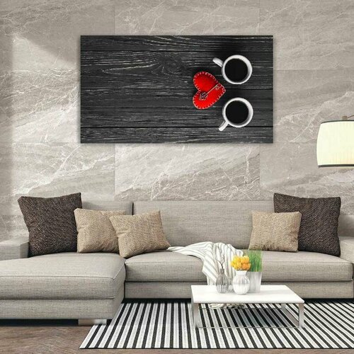 Картина на холсте 60x110 LinxOne "Cup сердце кофе coffee" интерьерная для дома / на стену / на кухню / с подрамником