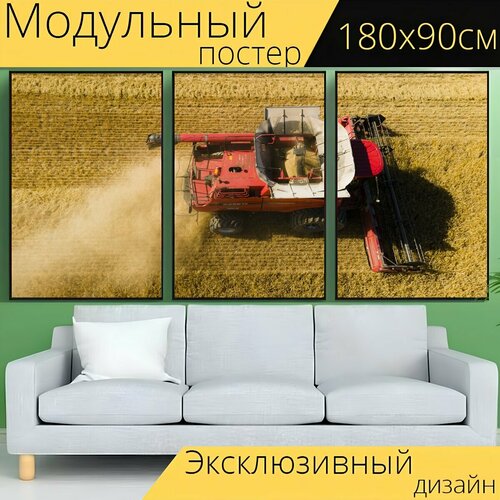 Модульный постер "Урожай, летом, сельское хозяйство" 180 x 90 см. для интерьера