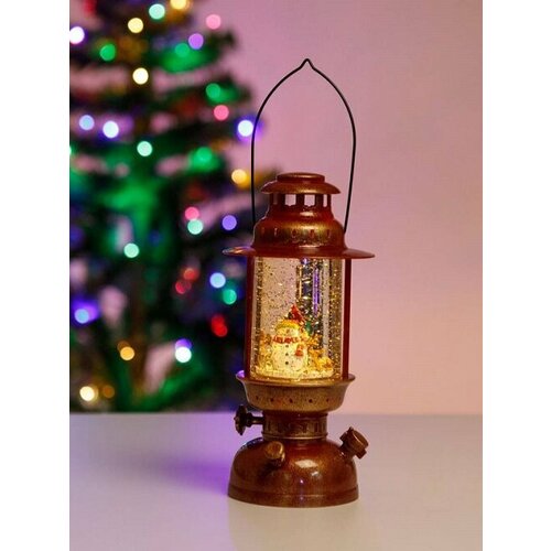 Декоративный фонарь "Новогодний. Снеговик, олень и лиса у елки" (бордовый, маслянный) WDL-1875-2B