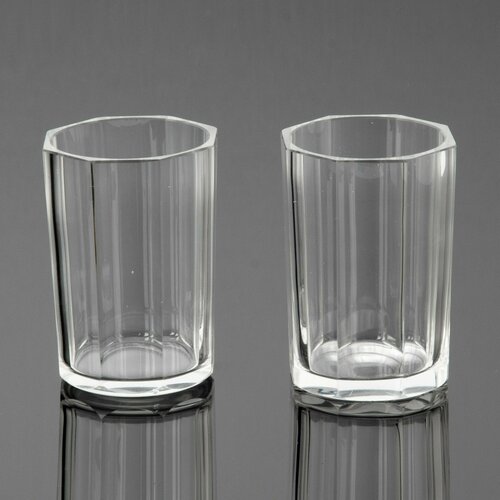 Набор низких граненых стаканов (8 граней) на 2 персоны, стекло