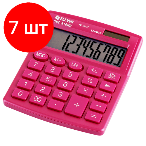 Комплект 7 шт, Калькулятор настольный Eleven SDC-810NR-PK, 10 разрядов, двойное питание, 127*105*21мм, розовый