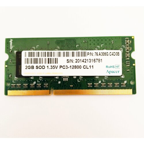 Модуль памяти DDR3L SODIMM 2GB SOD 1.35V PC3-12800 CL11, 1600MHz