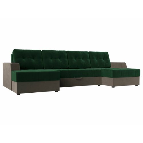 П-образный диван Эмир, Велюр зеленый и коричневый