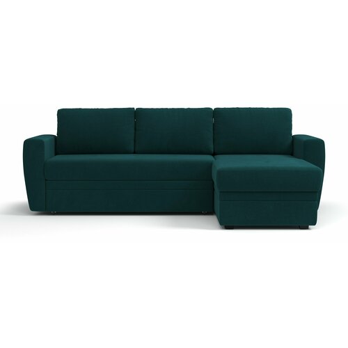 Угловой диван-кровать PUSHE раскладной Лакки, универсальный угол, велюр, зеленый Velutto 20