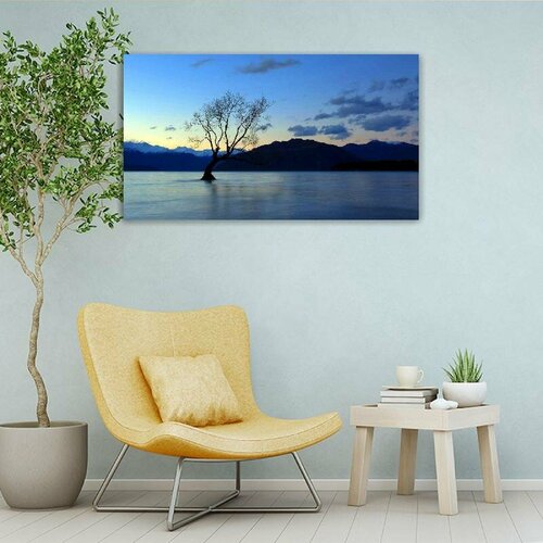 Картина на холсте 60x110 LinxOne "Озеро пейзаж дерево" интерьерная для дома / на стену / на кухню / с подрамником