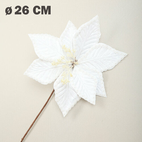 Цветок искусственный декоративный новогодний, d 26 см, цвет белый гологр.