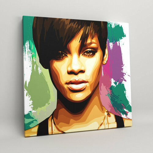 Картина на холсте (интерьерный постер) "Рианна" в стиле поп арт, с деревянным подрамником, размер 60x60 см