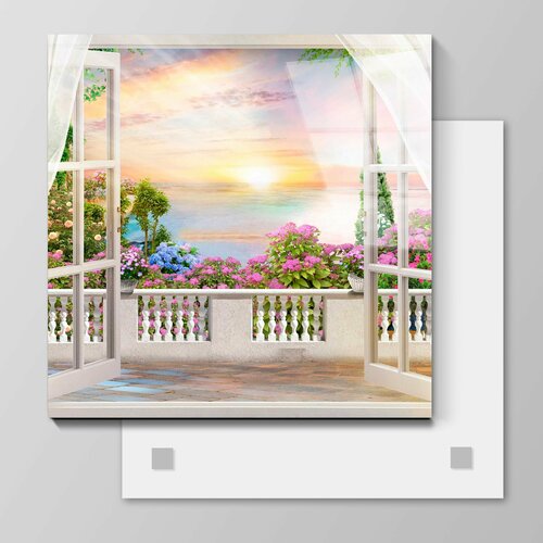 Картина на стекле - "Рассвет на балконе" размер 90-90 см