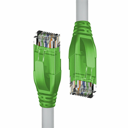 Патч-корд прямой 4PH 0.5m UTP кат.5e, серый, зеленые коннекторы, 24 AWG, литой (-R90024)