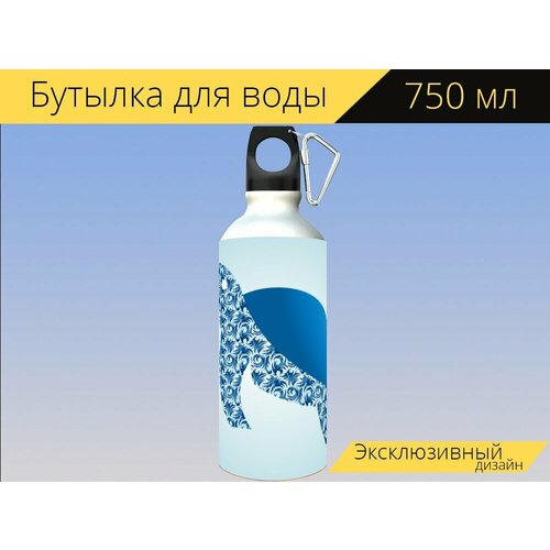 Бутылка фляга для воды "Черепаха, золотая резка, гармоничное" 750 мл. с карабином и принтом
