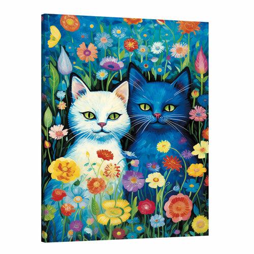 Интерьерная картина 50х70 "Синие коты в весне"