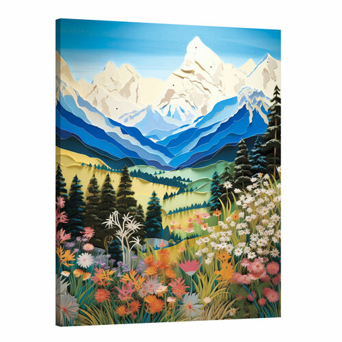 Интерьерная картина 50х70 "Горы и поля: бескрайний пейзаж"
