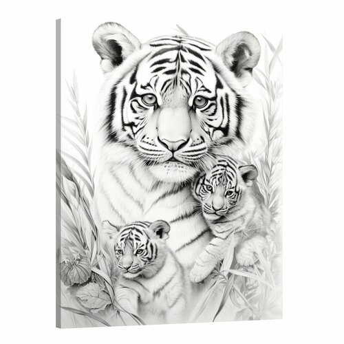 Интерьерная картина 50х70 "Тигрица с тигрятами"