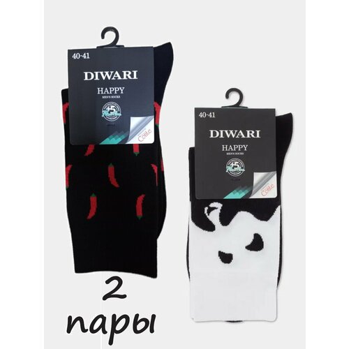 Носки Diwari, 2 пары, размер 27 (42-43), черный, белый, мультиколор