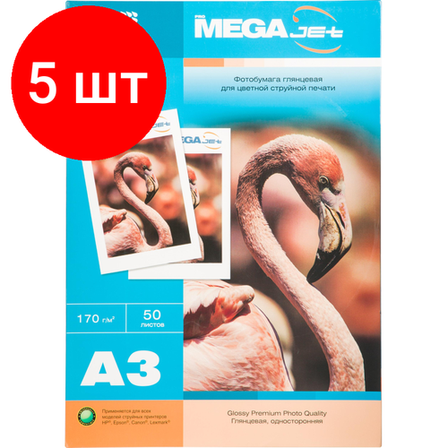 Комплект 5 упаковок, Фотобумага для цв. струй. печ. ProMEGA jet (А3, 170г, глянц) уп. 50л(1457499)