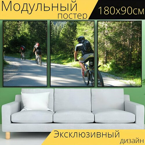 Модульный постер "Ездить на велосипеде, велосипед, альпийский кросс" 180 x 90 см. для интерьера