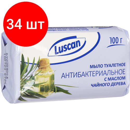 Комплект 34 штук, Мыло туалетное Luscan антибактериальное с маслом чайного дерева 100г