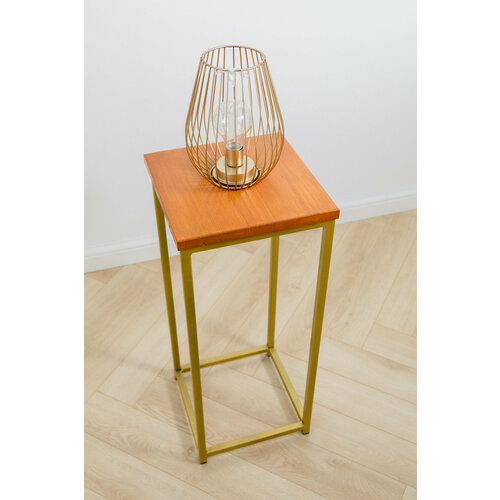 Подставка для цветов напольная металлическая с полкой из массива сосны LoftComplect, Лофт мебель Stand-Loft Gold 25х25х70 см.