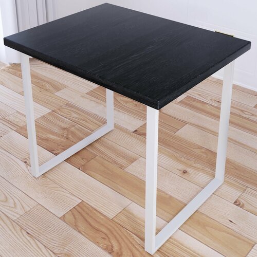 Стол кухонный Loft со столешницей цвета черного оникса из массива сосны 40 мм и белыми металлическими ножками, 90х80х75 см