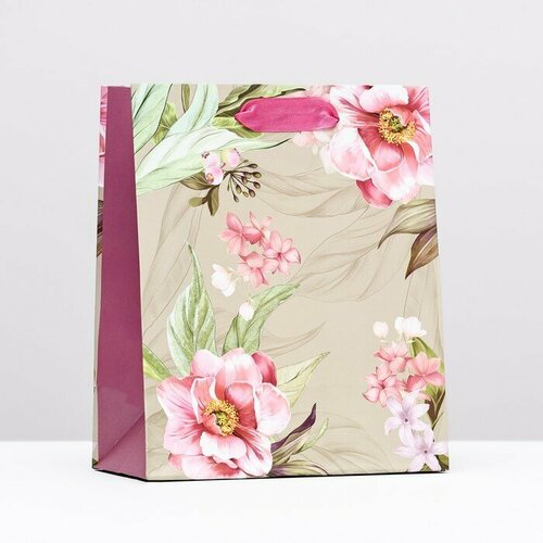 SUI Пакет подарочный "Большие розовые цветы" 18 х 22,3 х 10 см