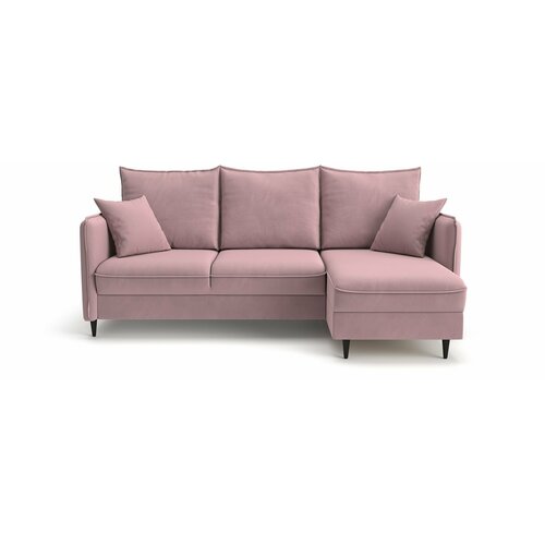 Угловой диван-кровать PUSHE Фьорд, универсальный угол, велюр, розовый