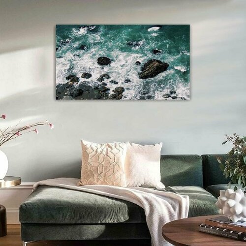 Картина на холсте 60x110 LinxOne "Камни море пена" интерьерная для дома / на стену / на кухню / с подрамником