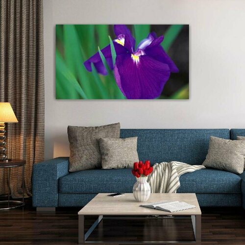 Картина на холсте 60x110 LinxOne "Ирис, цветок, фиолетовый, растение" интерьерная для дома / на стену / на кухню / с подрамником