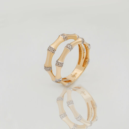 Кольцо помолвочное Gatamova, желтое золото, 585 проба, родирование, бриллиант, размер 17.5, бесцветный