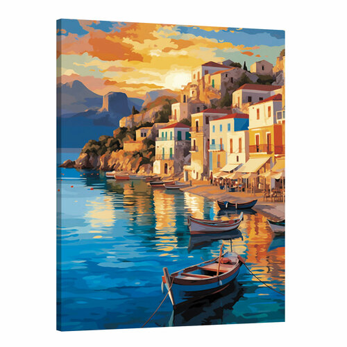 Интерьерная картина 50х70 "Морской берег Греции: мечта путешественника"