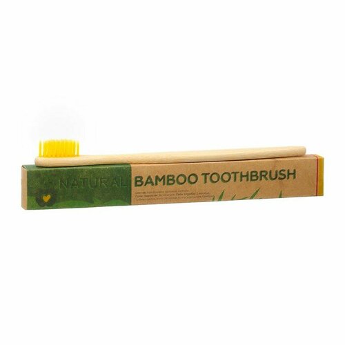 Зубная щетка бамбуковая средняя в коробке, желтая 9837014