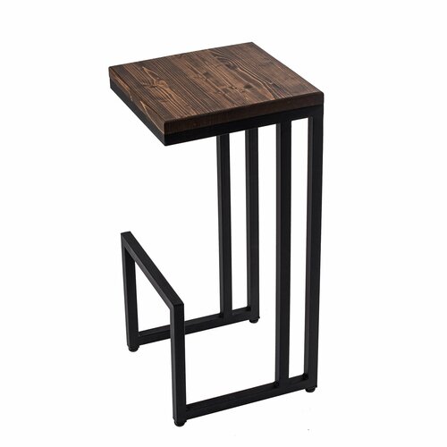 Барный стул ilwi MBL-P-SL-С-1-M/1/2 для кухни высокий из металла с деревянным сиденьем толщиной 28 мм в стиле лофт, подарок на день рождения