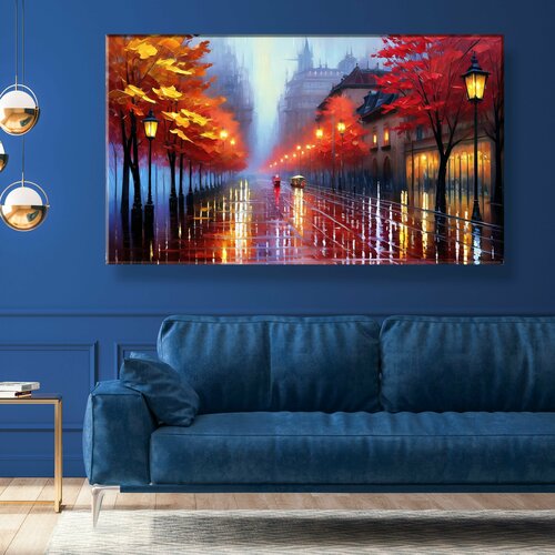 Красочная интерьерная картина на холсте "Вечерний город" 70х40 см