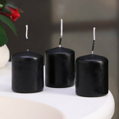 Набор свечей - цилиндров, 4х5 см, набор 3 шт, черная