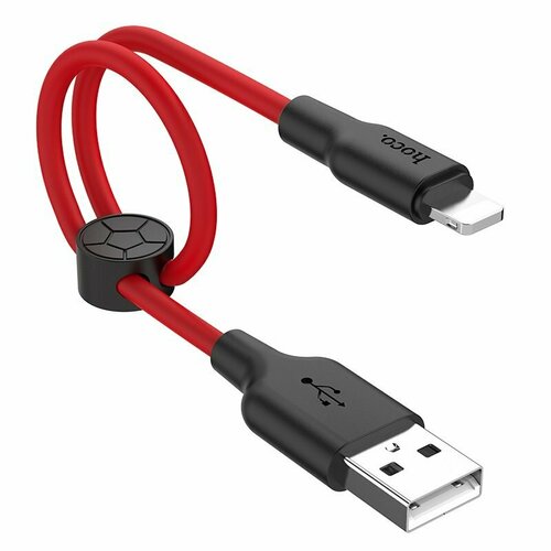 Кабель-переходник USB to Lightning HOCO X21i Plus Silicone Lightning 25см (черный с красным)