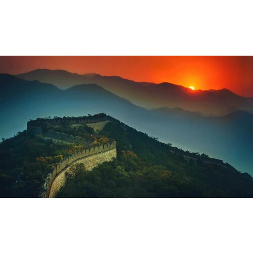 Картина на холсте 60x110 LinxOne "Китай стена hdr горы солнце" интерьерная для дома / на стену / на кухню / с подрамником